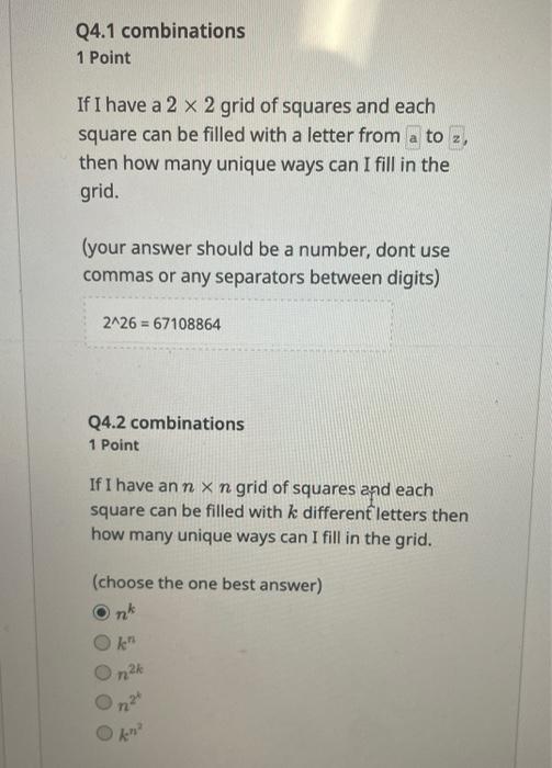 Solved Q4.1 combinations 1 Point If I have a 2×2 grid of | Chegg.com