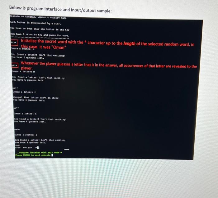 Solved Description: In this game of Hangman, the computer | Chegg.com