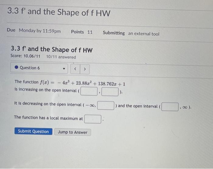 Solved 3.3 f' and the Shape of f HW Due Monday by 11:59pm | Chegg.com