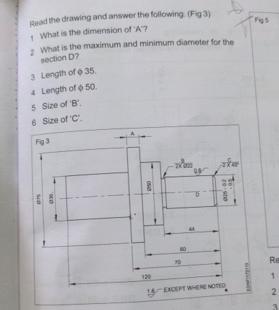 Solved Read the drawing and answer the following. (Fig 3)1 | Chegg.com