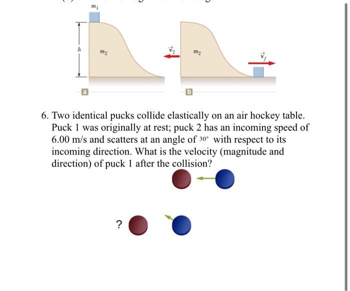 Solved 6. Two identical pucks collide elastically on an air | Chegg.com
