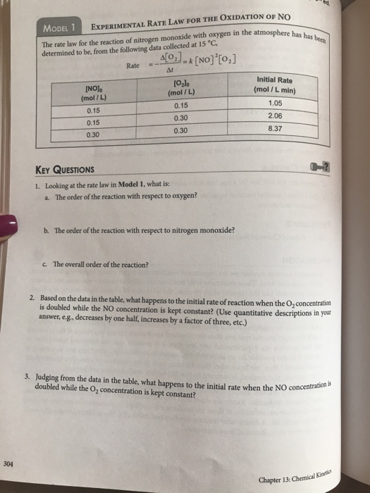 EXPERIMENTAL RATE LAW FOR THE OXIDATION OF NO MODEL 1 | Chegg.com