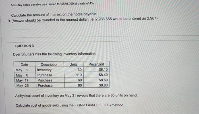 Solved A 50-day notes payable was issued for $570,000 at a | Chegg.com