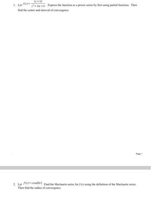 Solved 2x+10 1. let) x+10x +9. Express the function as a | Chegg.com