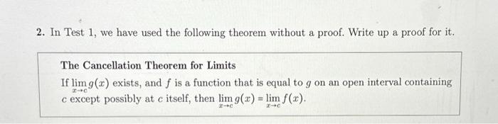 Solved 2. In Test 1 , we have used the following theorem | Chegg.com