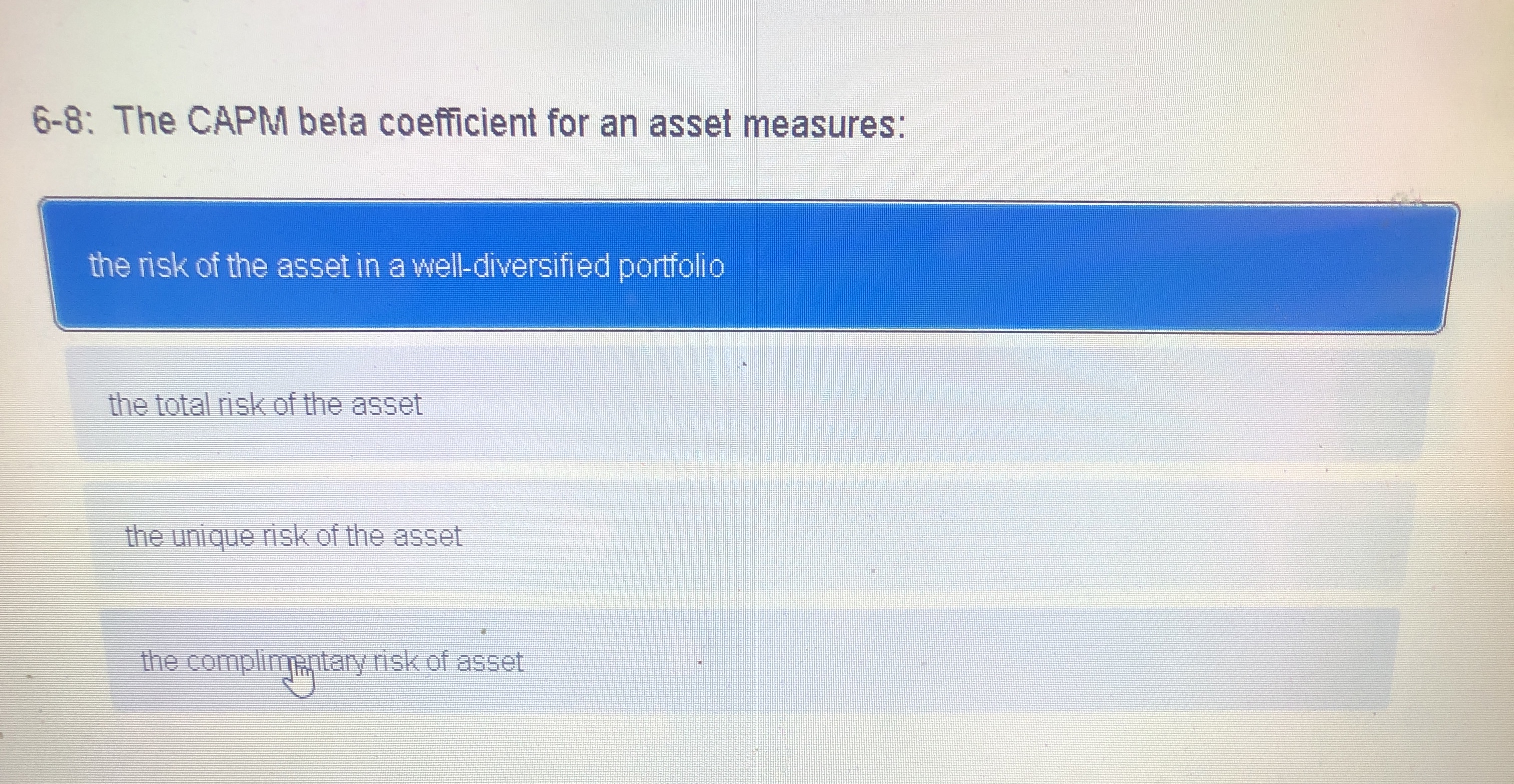 High Quality SOLUTION 6-8: The CAPM beta coefficient for an asset ...