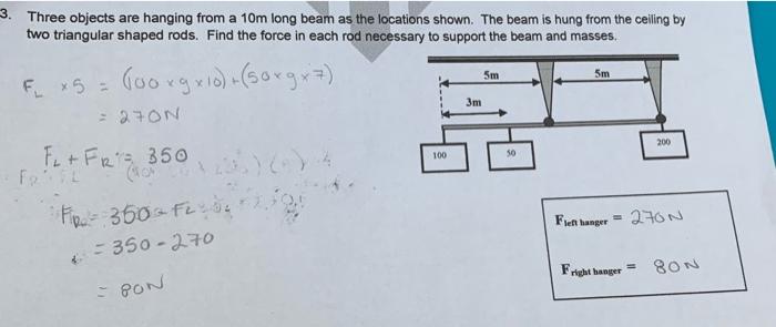 Solved 3. Three objects are hanging from a 10m long beam as | Chegg.com