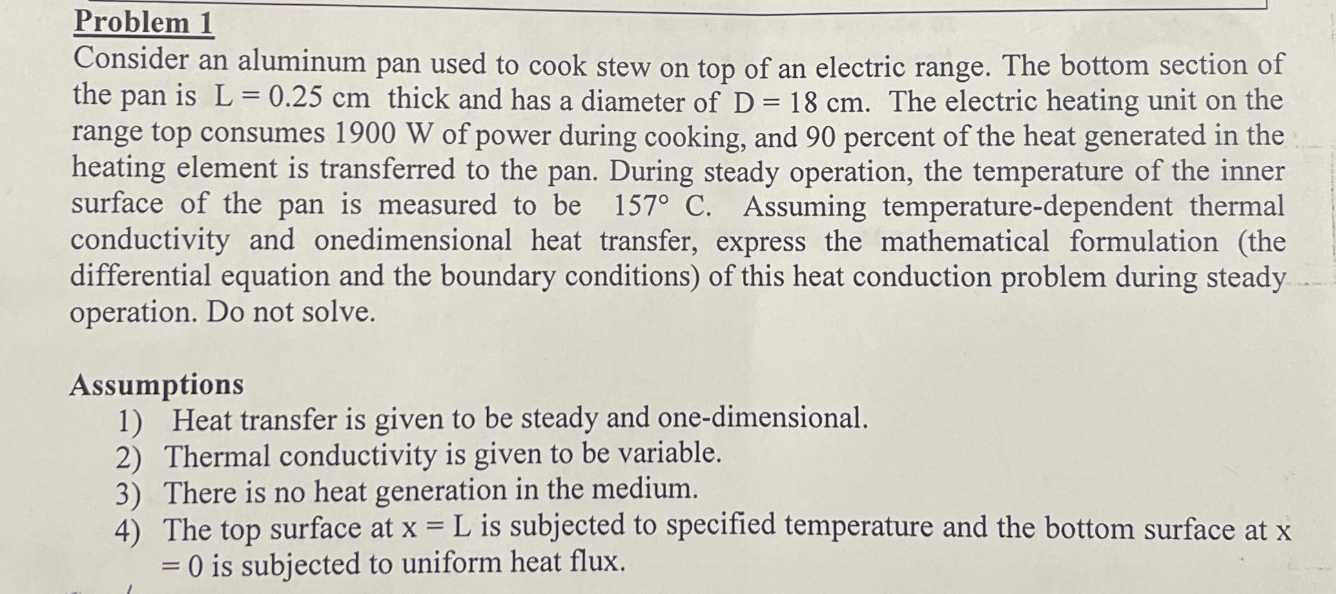 Solved Problem 1Consider an aluminum pan used to cook stew | Chegg.com