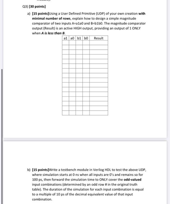 Solved Q3) (30 points) a) (15 points]Using a User Defined | Chegg.com