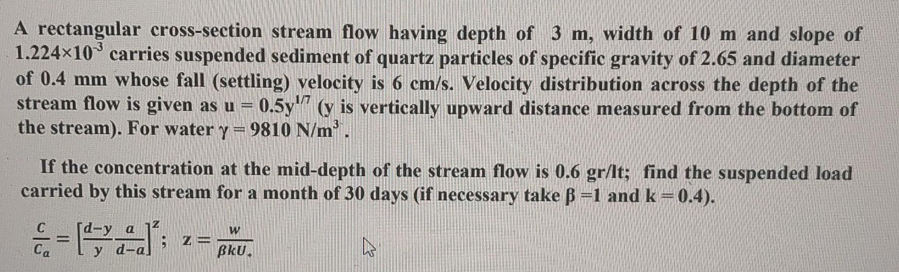 Solved A rectangular cross-section stream flow having depth | Chegg.com