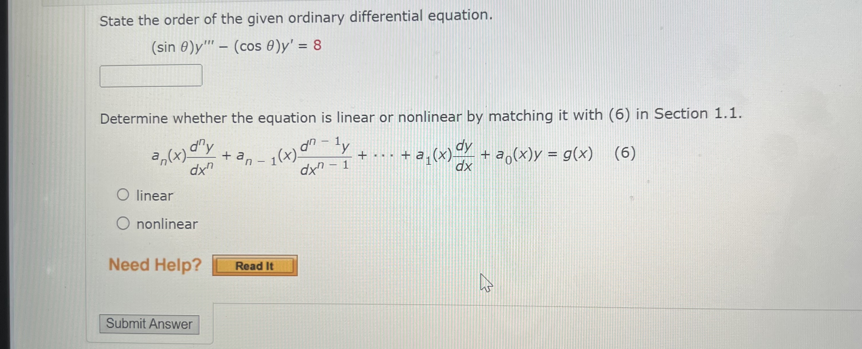 State The Order Of The Given Ordinary Differential