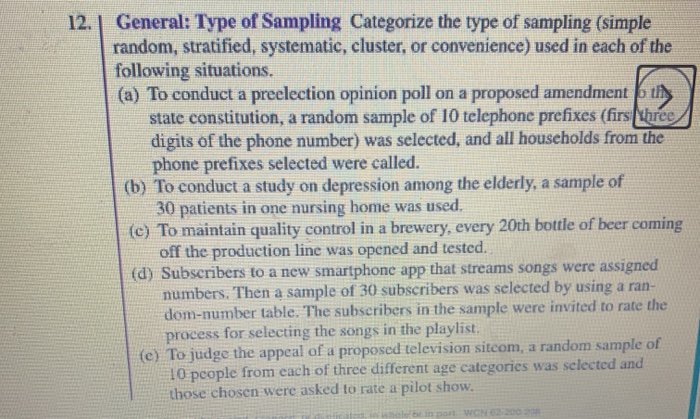 Solved 12. General: Type of Sampling Categorize the type of | Chegg.com