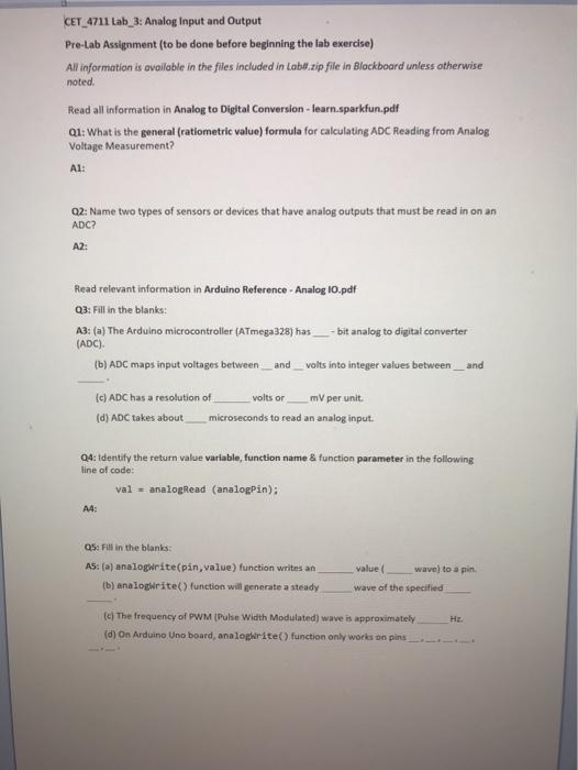Solved CET_4711 Lab_3: Analog Input and Output Pre-Lab | Chegg.com