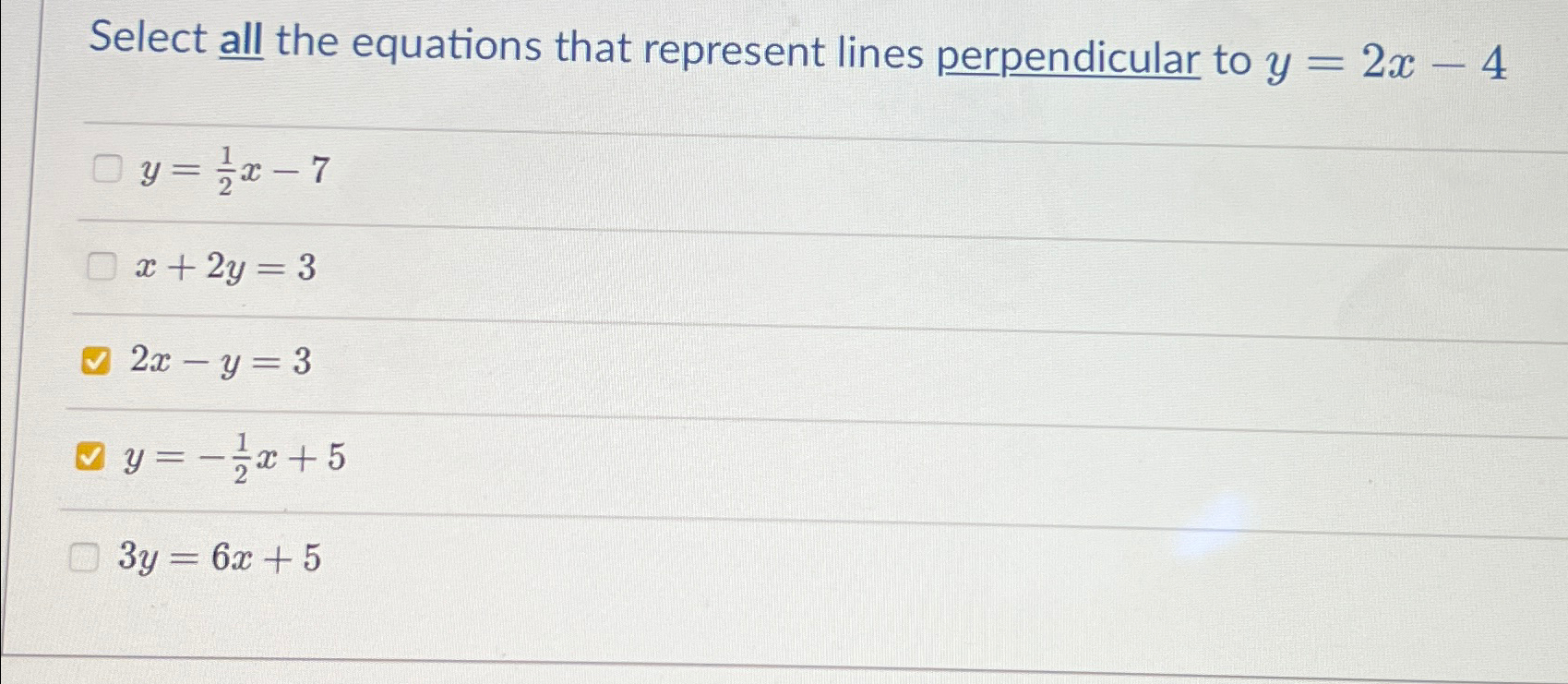 Solved Select all the equations that represent lines | Chegg.com