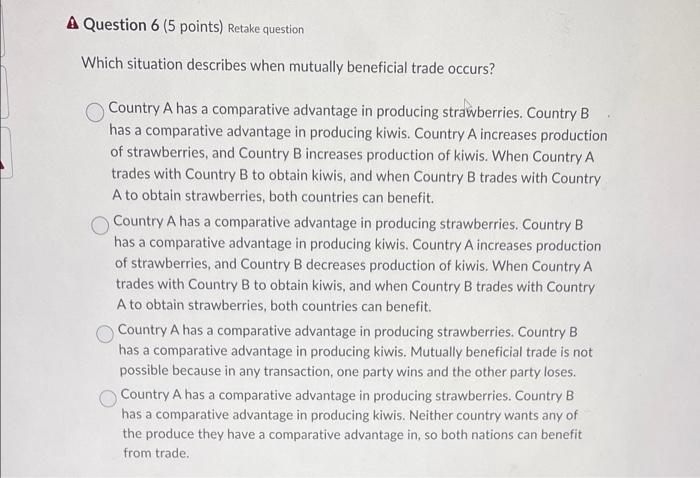 Solved A Question 6 (5 points) Retake question Which | Chegg.com