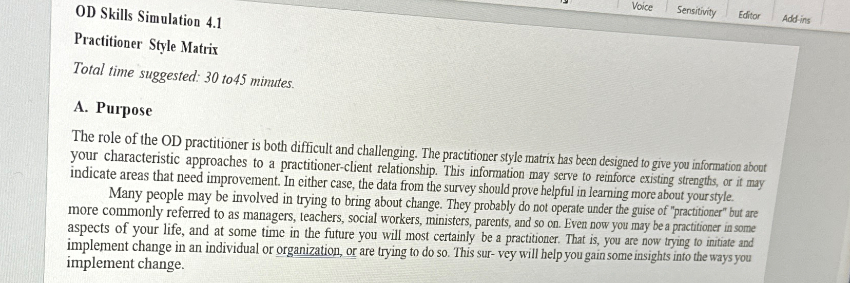 Solved OD Skills Simulation 4.1Practitioner Style | Chegg.com