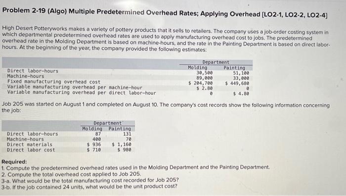 Solved Problem 2-19 (Algo) Multiple Predetermined Overhead | Chegg.com