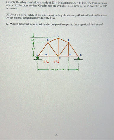Solved The 4 ﻿bay truss below is made of 2014-T4 ﻿aluminum | Chegg.com