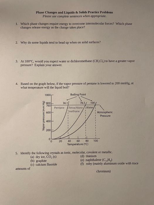 Solved Phase Changes and Liquids & Solids Practice Problems | Chegg.com