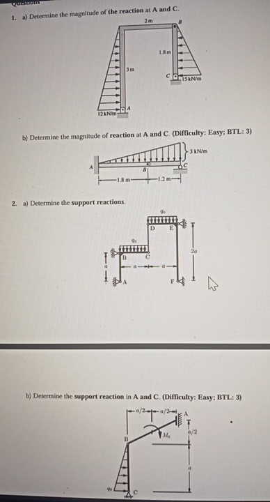 Solved a) ﻿Determine the magnitude of the reaction at A and | Chegg.com
