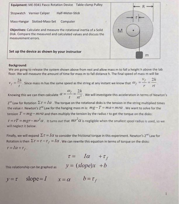 Solved Equipment: ME-9341 Pasco Rotation Device Table-clamp | Chegg.com