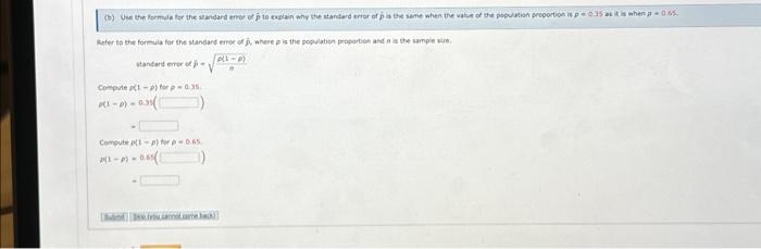 Solved Aufer to the formula for the stancard eror of p^, | Chegg.com