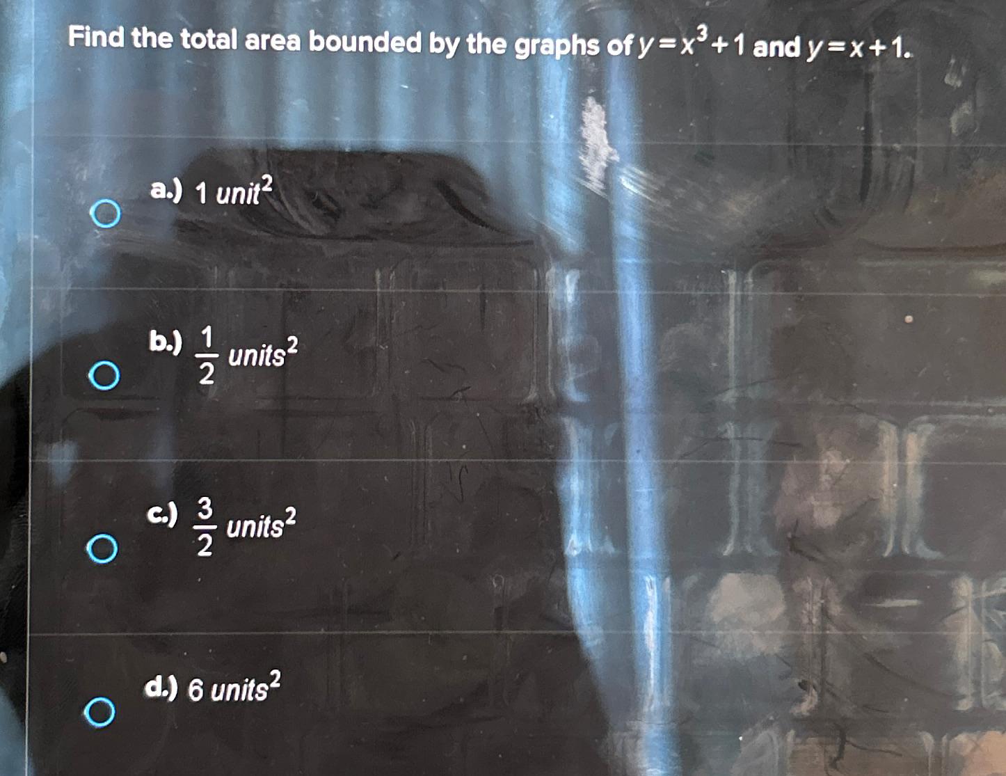 Solved Find the total area bounded by the graphs of y=x3+1 | Chegg.com