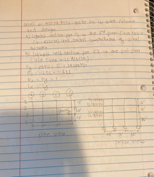 Solved 1 select an ASTM A522 grade so, w stool column and | Chegg.com