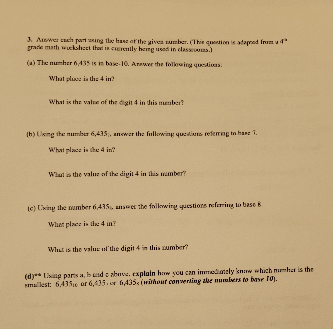 Solved Answer each part using the base of the given number. | Chegg.com