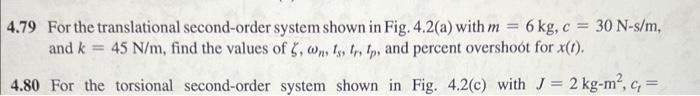 Solved 4.79 For the translational second-order system shown | Chegg.com
