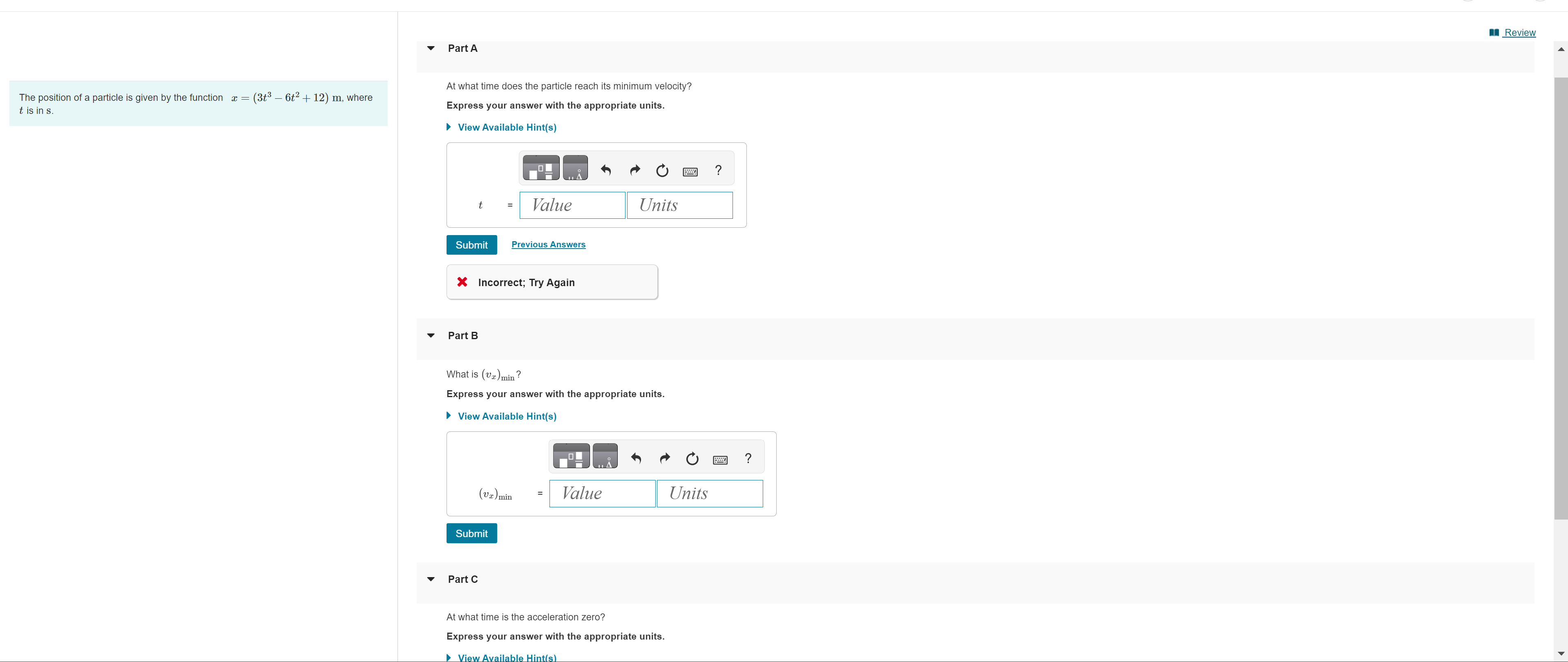 Solved The position of a particle is given by the function | Chegg.com