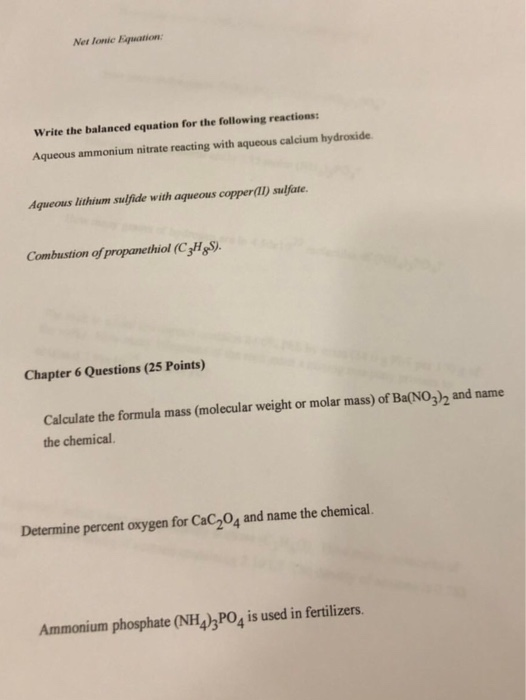 Solved Netlone Equation: Write the balanced equation for the | Chegg.com