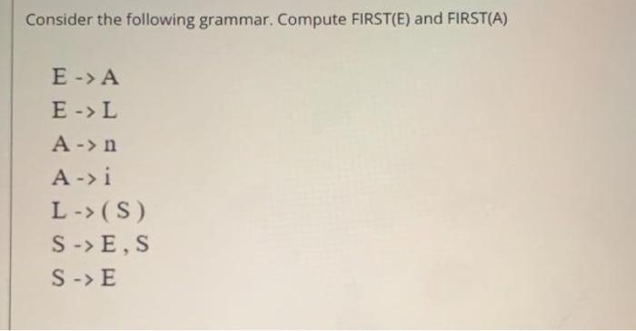 Solved Consider the following grammar. Compute FIRST(E) and | Chegg.com
