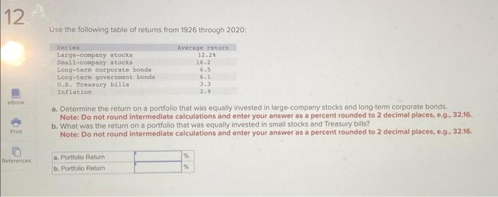 Solved Use the following table of returns from 1926 through | Chegg.com
