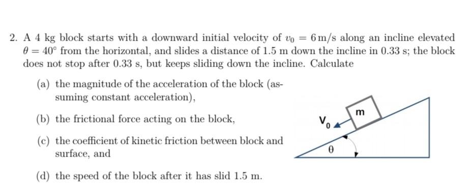 Solved 2. A 4 kg block starts with a downward initial | Chegg.com
