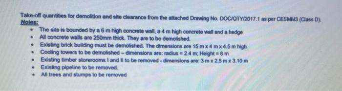 Solved Take-off quantities for demolition and site clearance | Chegg.com