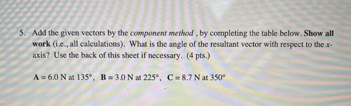 Solved 5. Add the given vectors by the component method, by | Chegg.com