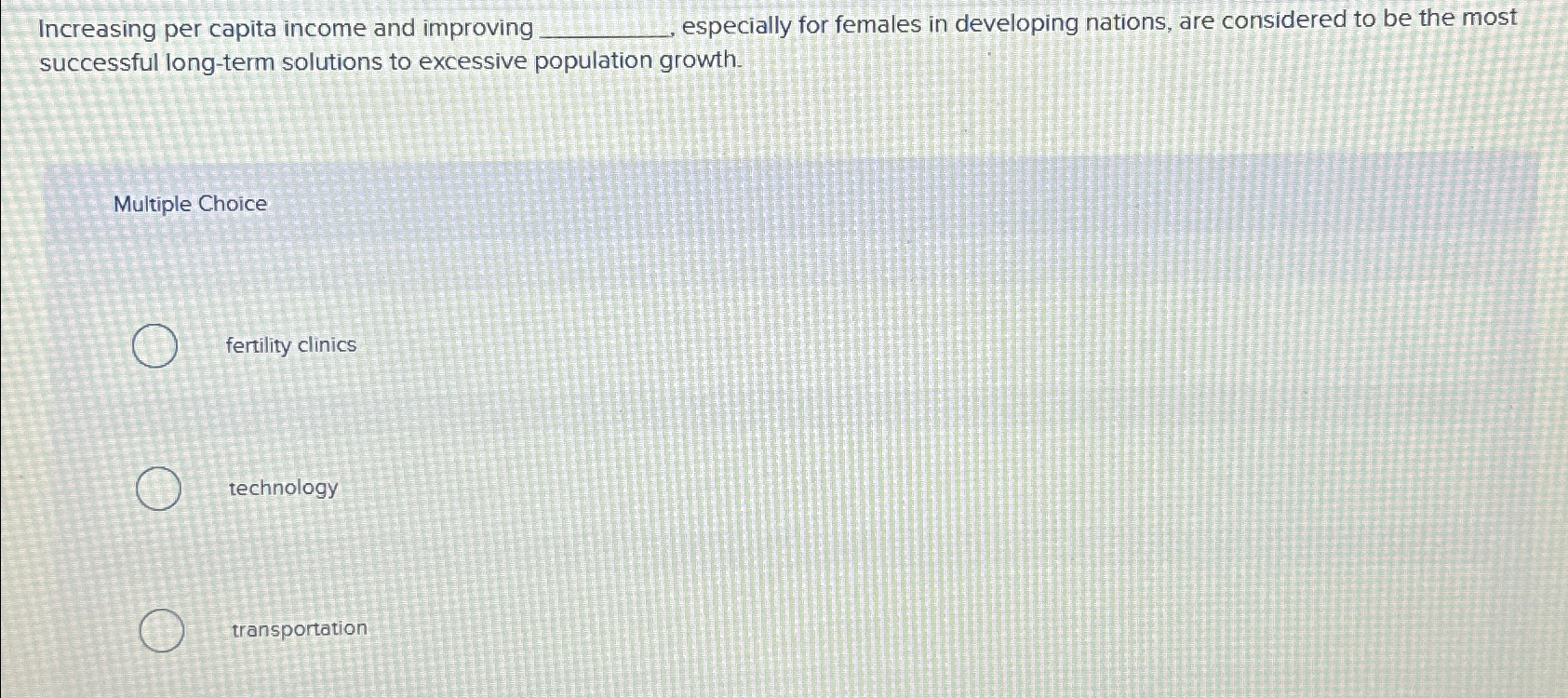 Solved Increasing per capita income and improving _________ | Chegg.com