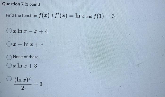 Solved Find the function F(x) if F'(x) = In x and F(1) = 3 | Chegg.com
