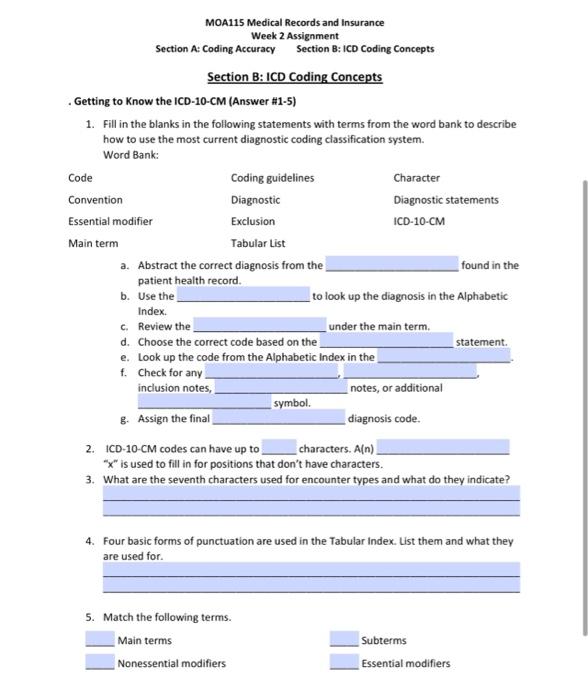 MOA115 Medical Records and Insurance Week 2 | Chegg.com