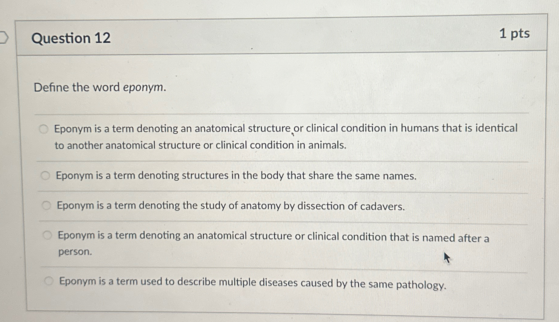 Solved Question 121 ﻿ptsDefine the word eponym.Eponym is a | Chegg.com