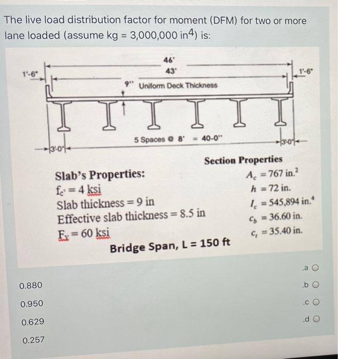 Solved The live load distribution factor for moment (DFM) | Chegg.com