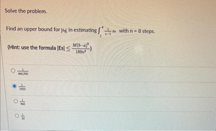 Solved Solve the problem. Find an upper bound for |E्d in | Chegg.com