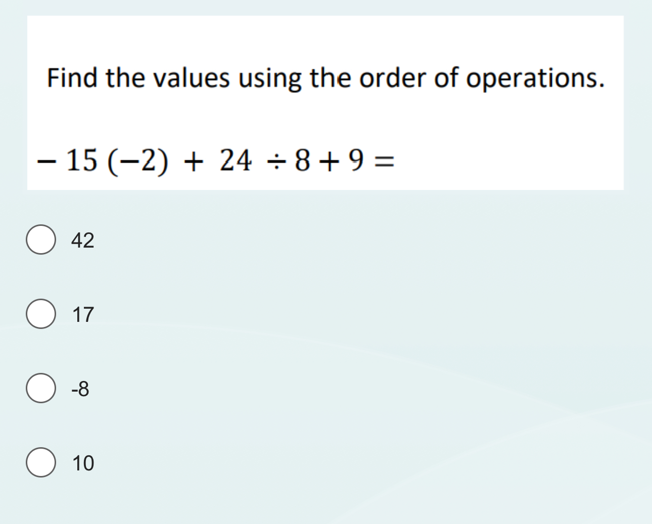 Solved Find the values using the order of | Chegg.com
