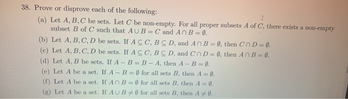 Solved 38. Prove or disprove each of the following: (a) Let | Chegg.com