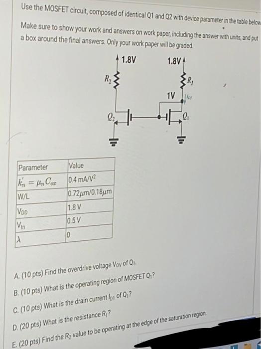 Solved Use the MOSFET circuit, composed of identical Q1 and | Chegg.com