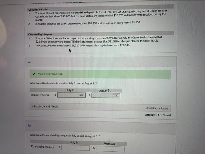 Solved Deposits in transit: 1 The June 30 bank | Chegg.com