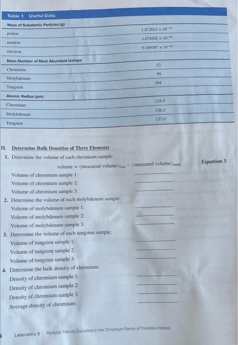 Solved 1. Determine the volume of each chromium sample: | Chegg.com