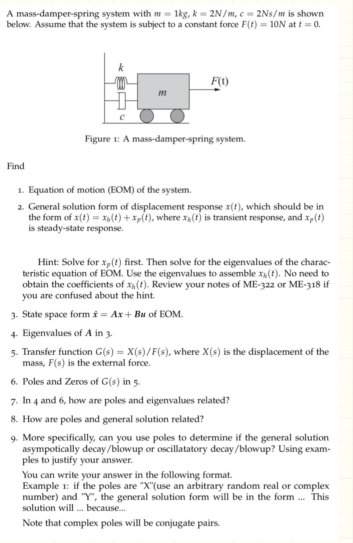Solved A mass-damper-spring system with | Chegg.com