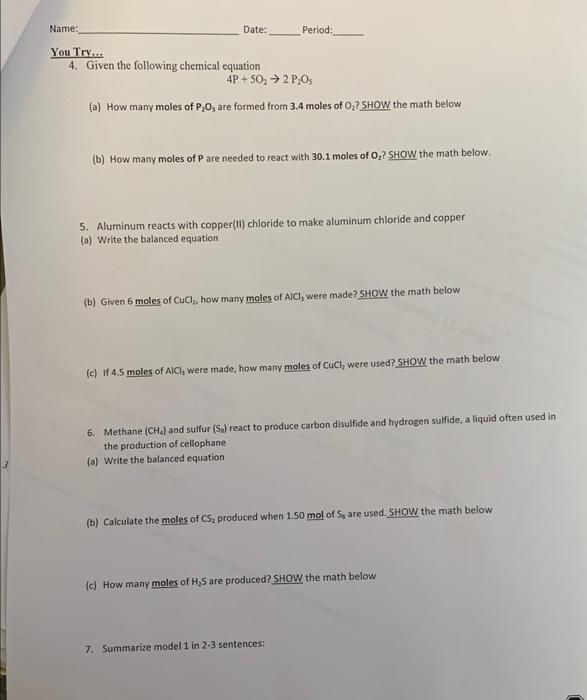 Solved Date: Period: POGIL- Stoichiometry How do chemists | Chegg.com